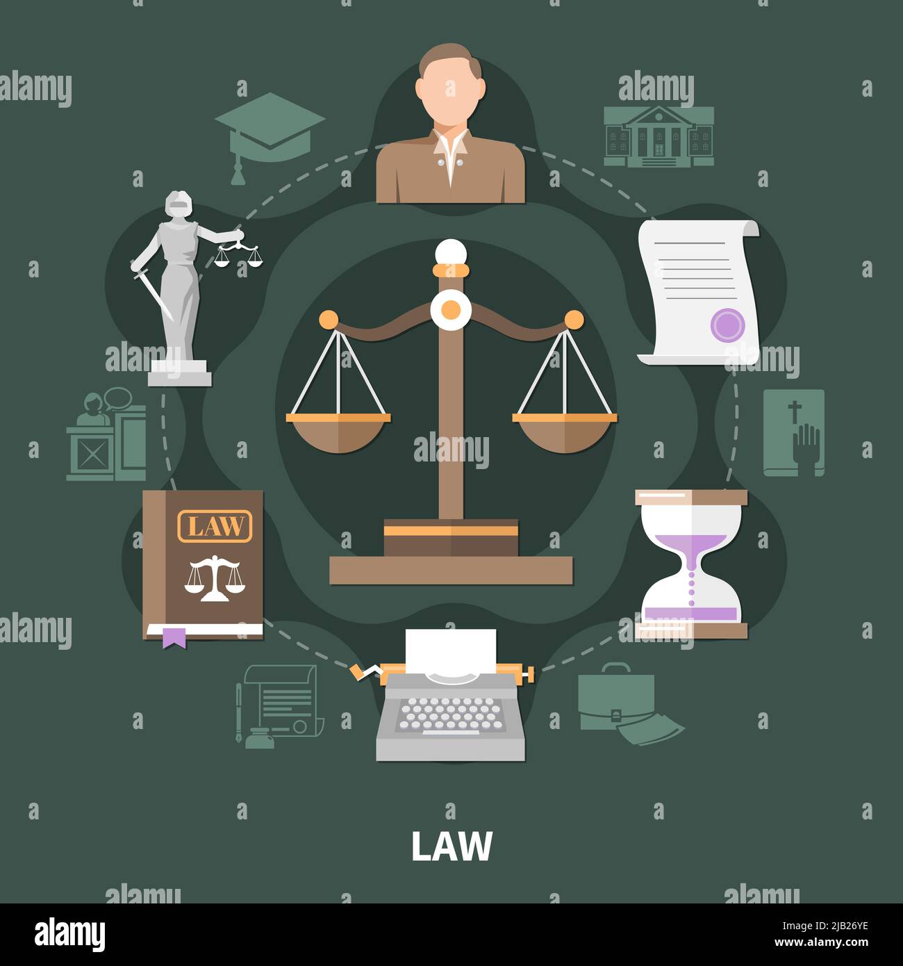 Law round composition of isolated legal system vintage style related ...