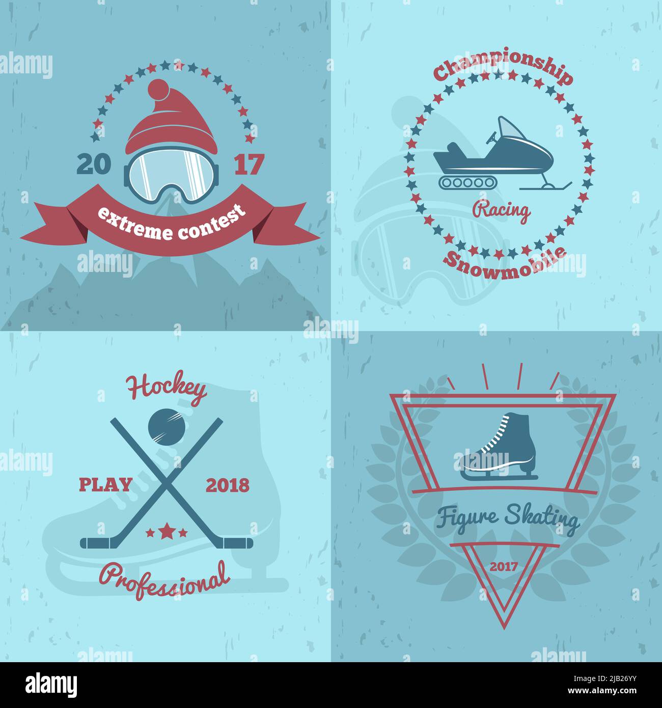 Winter sports emblems 2x2 with extreme contest, snowmobile championship ...