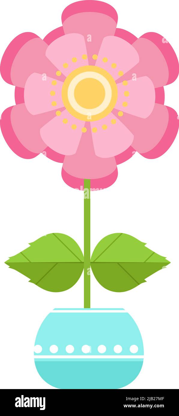 Flourish pink bloom on green growing plant in pot Stock Vector Image ...