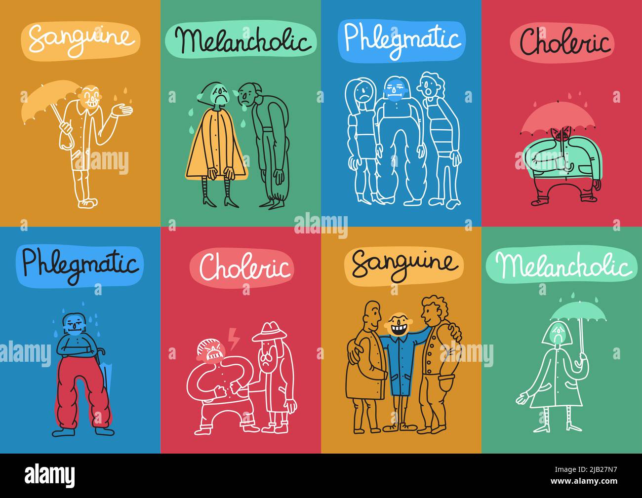 Temperament 8 colorful background cards set with 4 fundamental ...