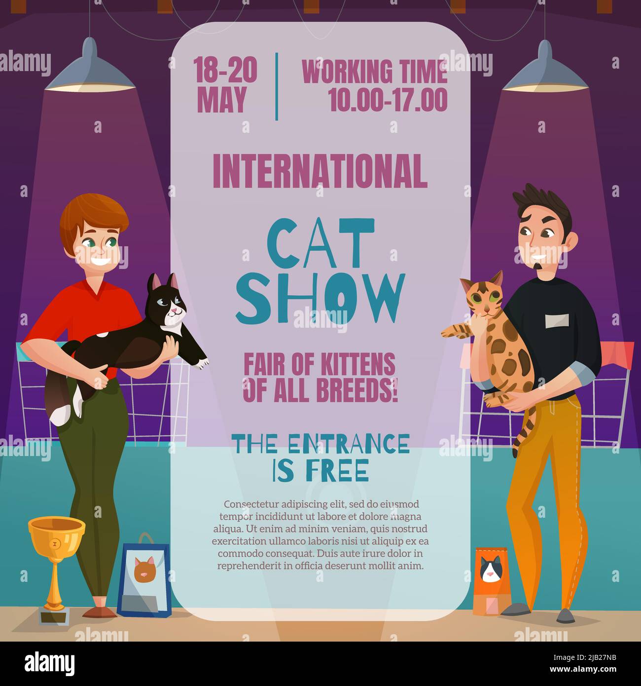 International all breeds cat show announcement poster with dates time ...
