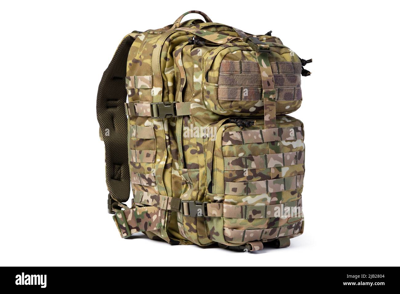 Military backpack isolated on a white background Stock Photo - Alamy