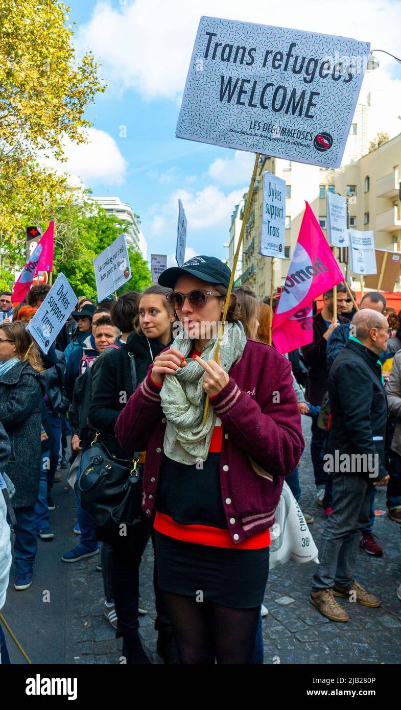 Paris, France, Crowd People Marching in Trans RIghts Demonstration with ...