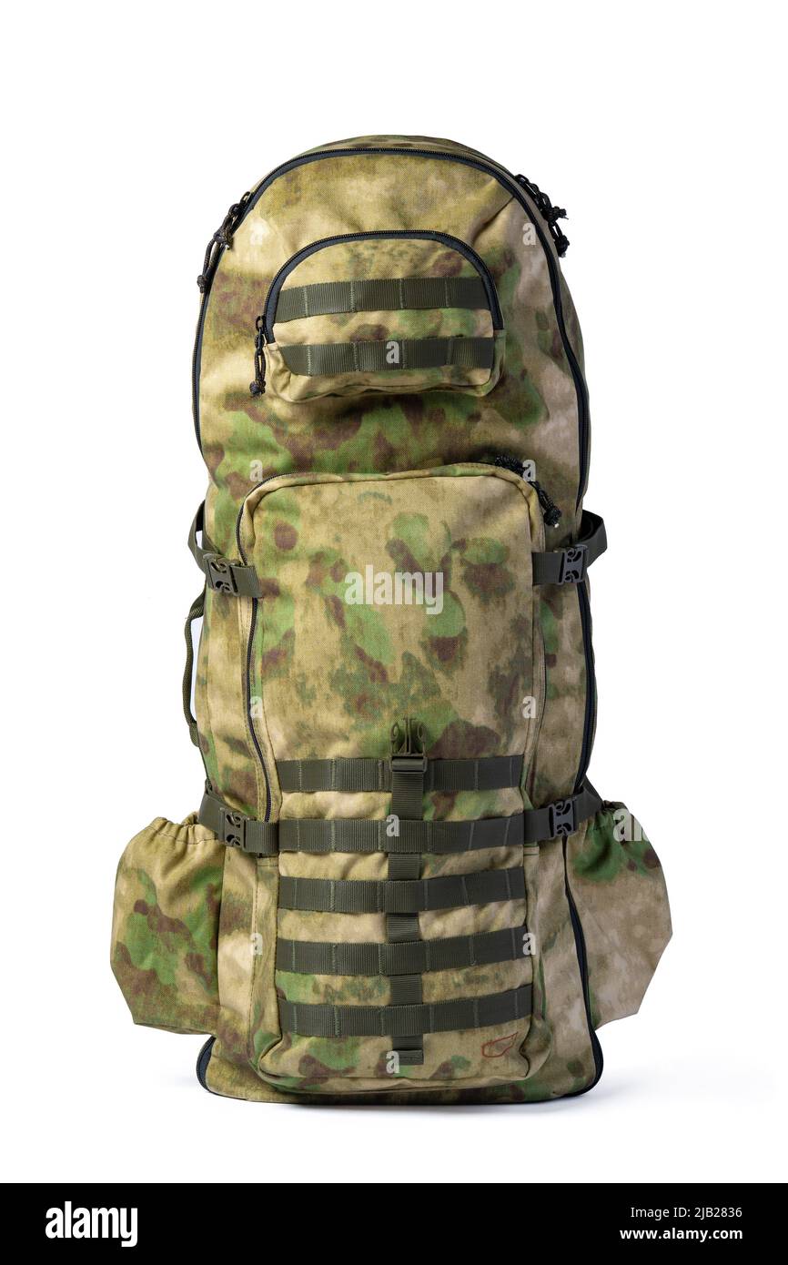 Military backpack isolated on a white background Stock Photo - Alamy