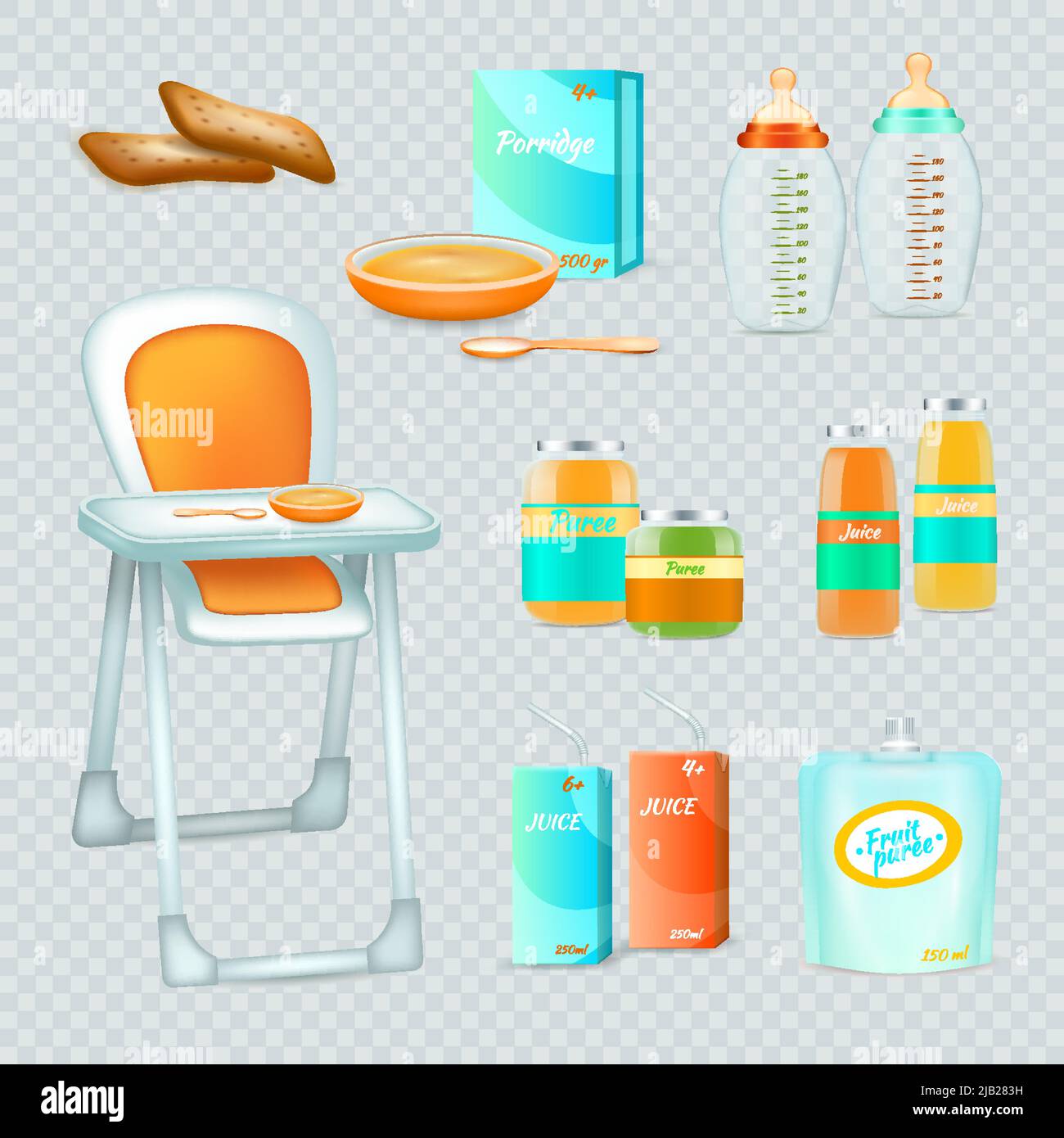 Baby food realistic 3d transparent collection of isolated essential ...