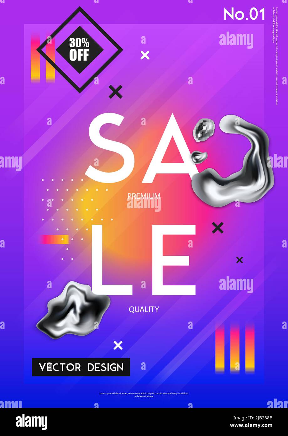 Sale poster with discount percentage and chrome drips in realistic ...