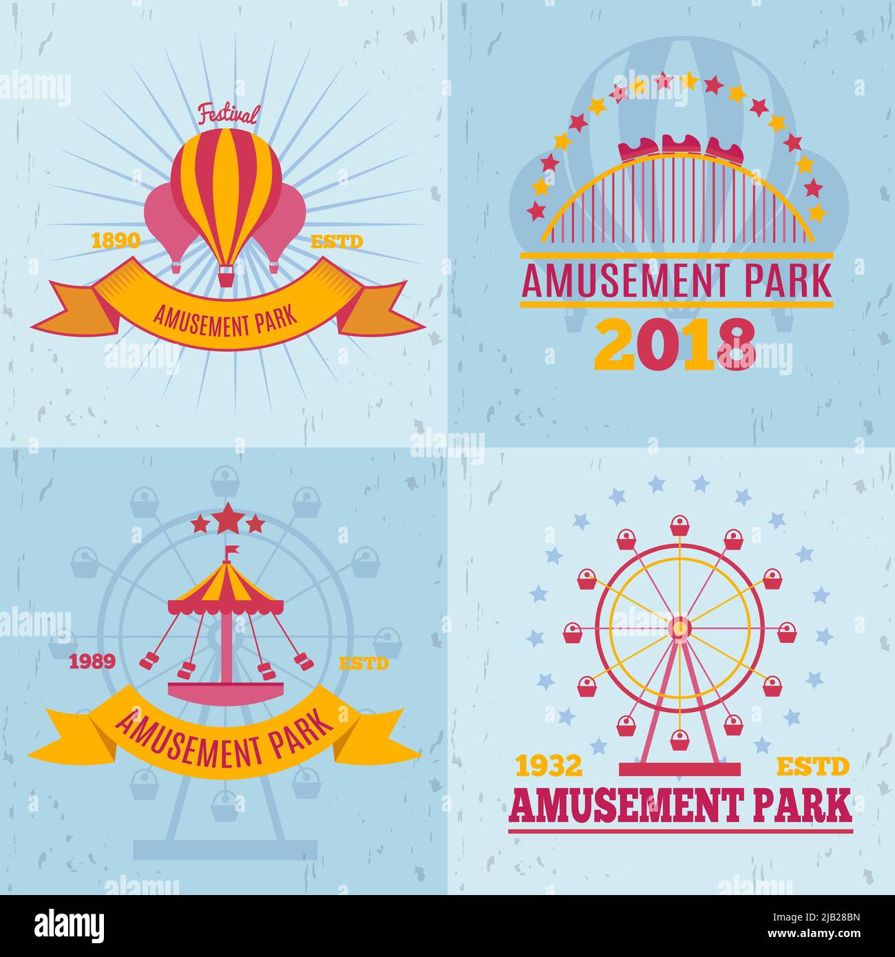 Amusement park emblems 2x2 design concept with flat logo compositions ...