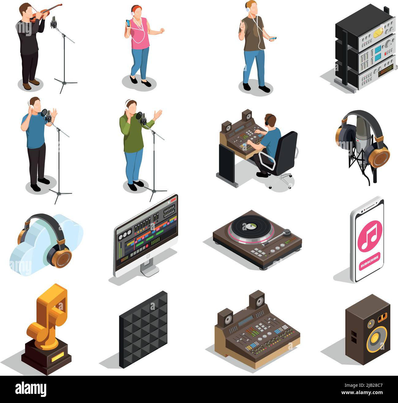Music industry isometric icons set with recording studio symbols ...