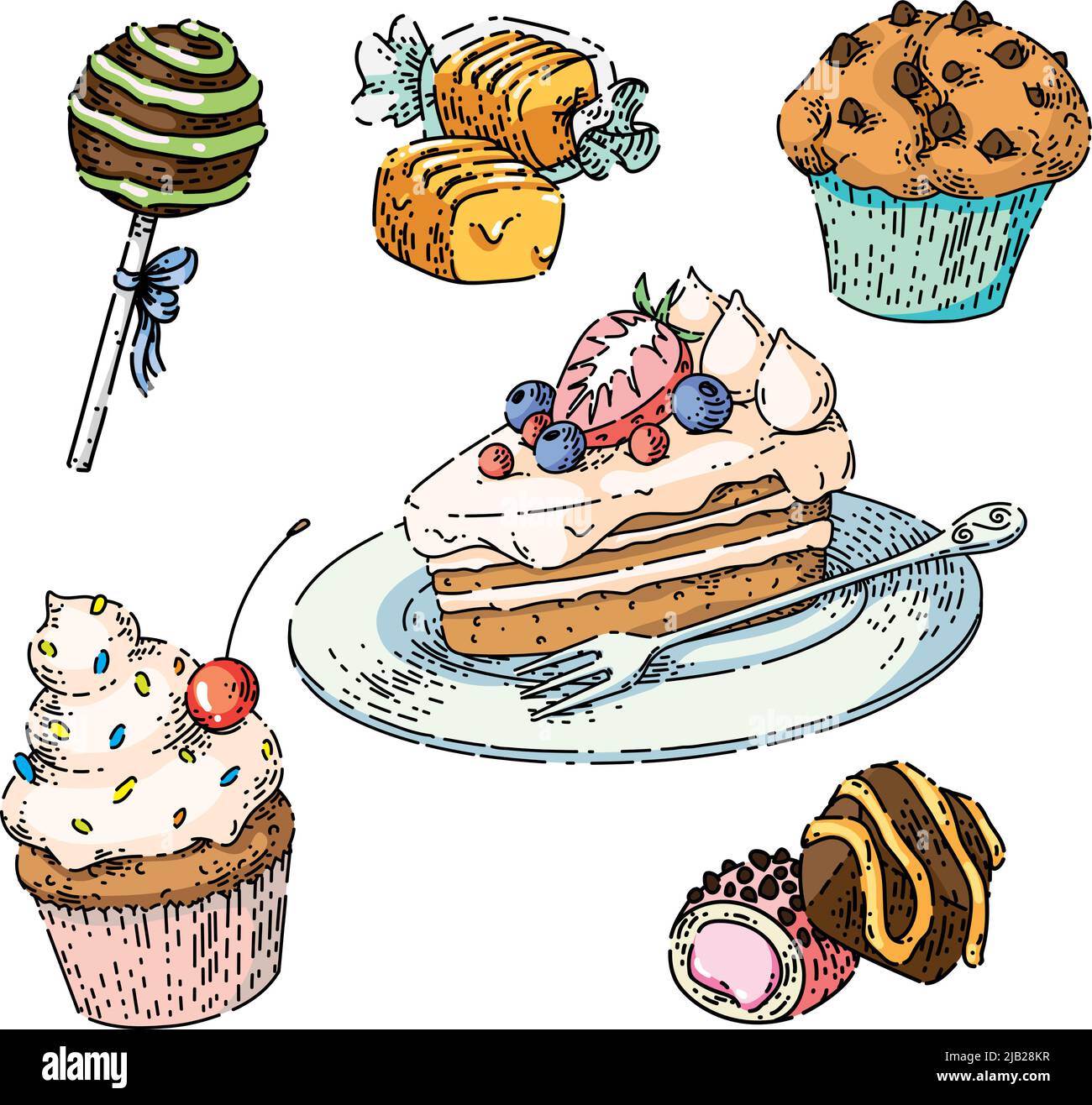 dessert cake bakery sketch hand drawn vector Stock Vector Image & Art ...