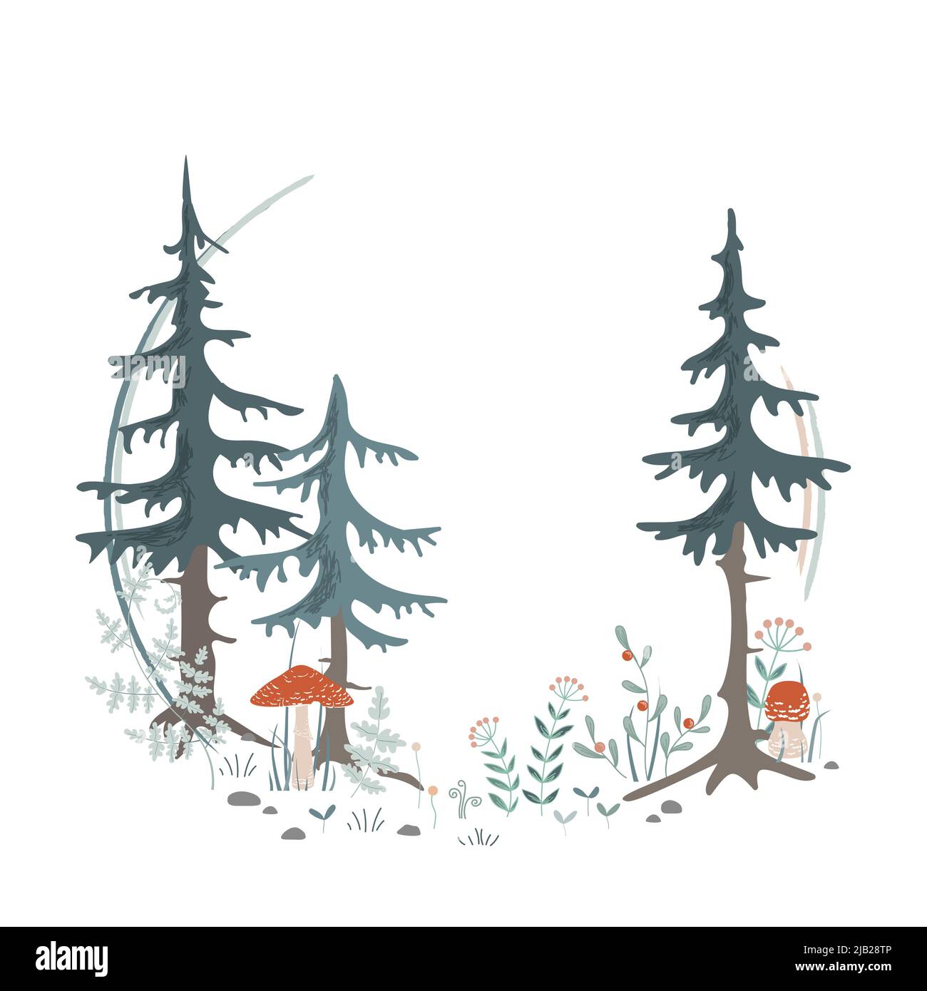 Forest wreath frame. Design for cards, forest card invitation, prints ...