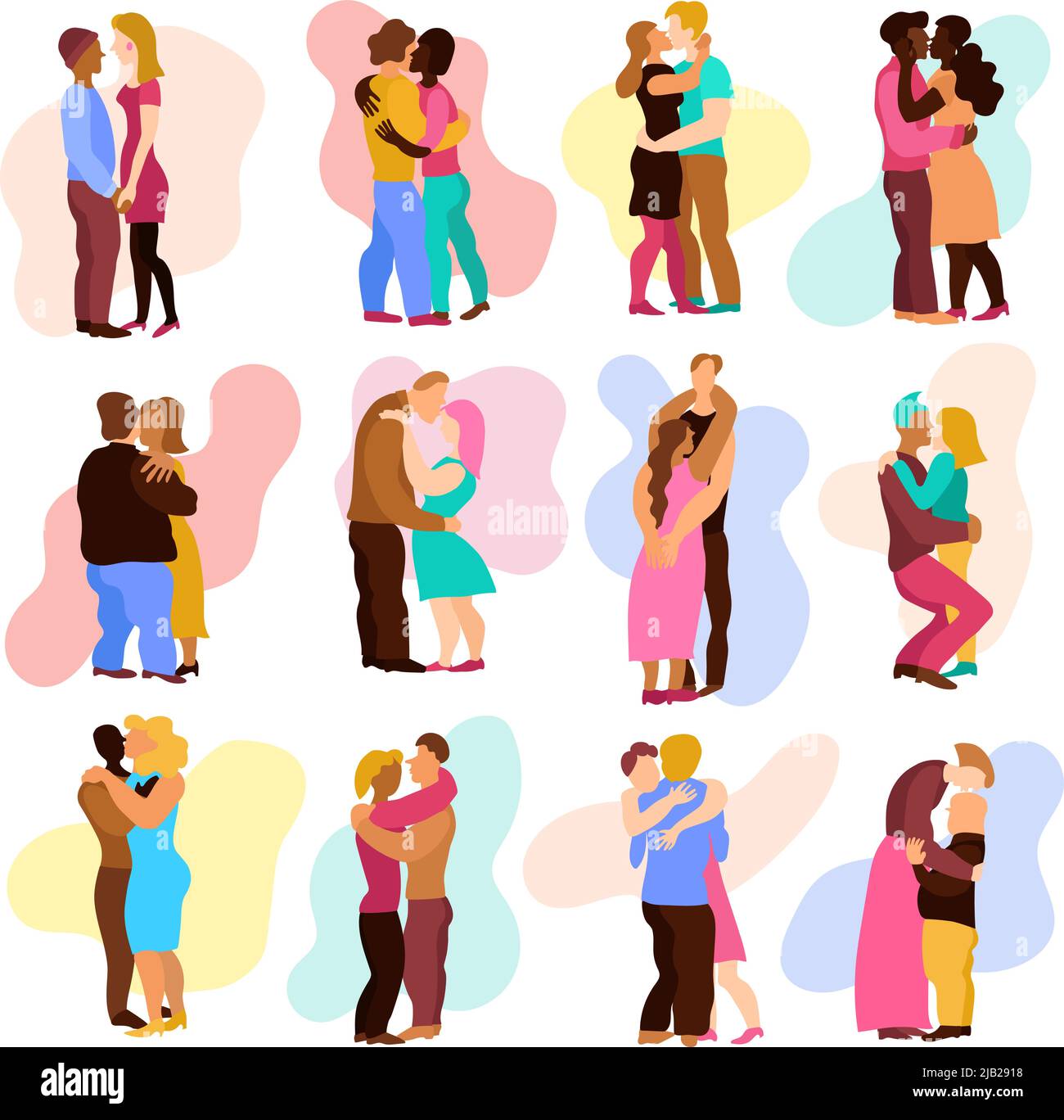 Love Hugs Set With Man And Woman Relations Symbols Flat Isolated Vector