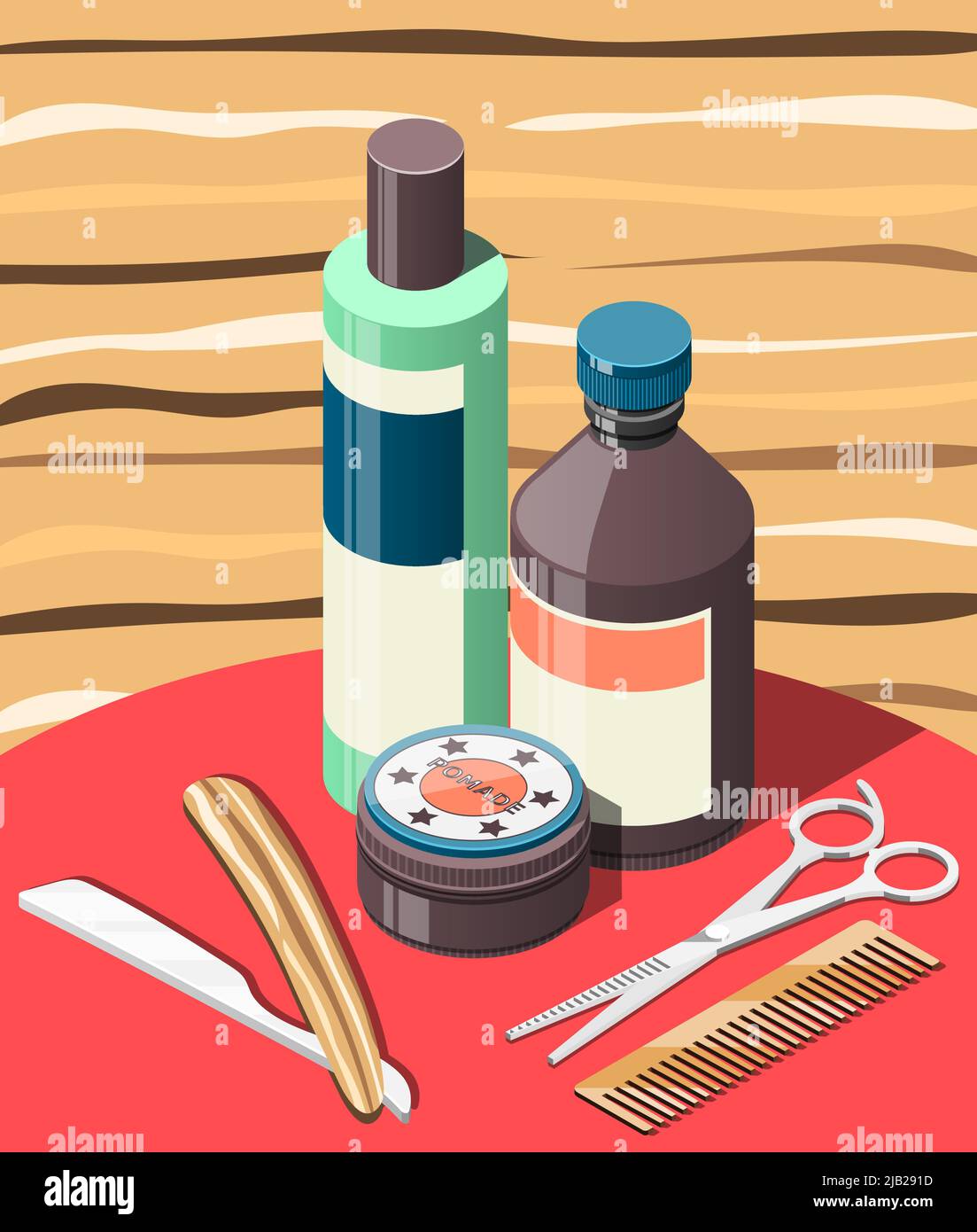 Barbershop isometric background with hair cosmetics and professional ...