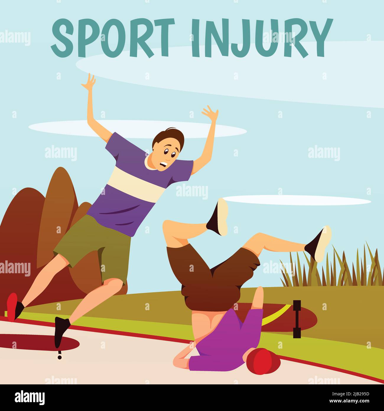 Sport injury flat colorful background with composition of two ...