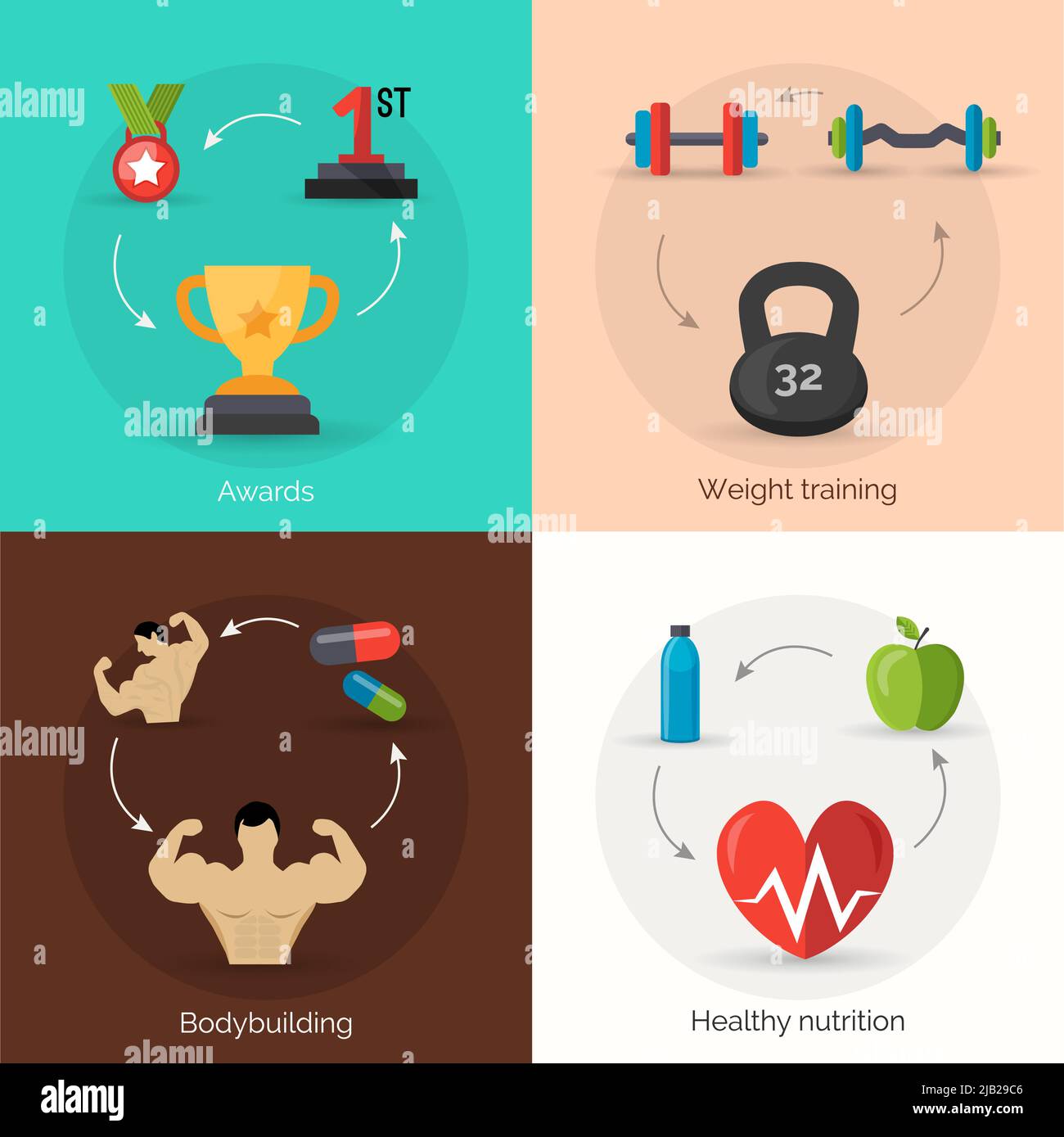 Bodybuilding design concept set with awards weight training healthy ...