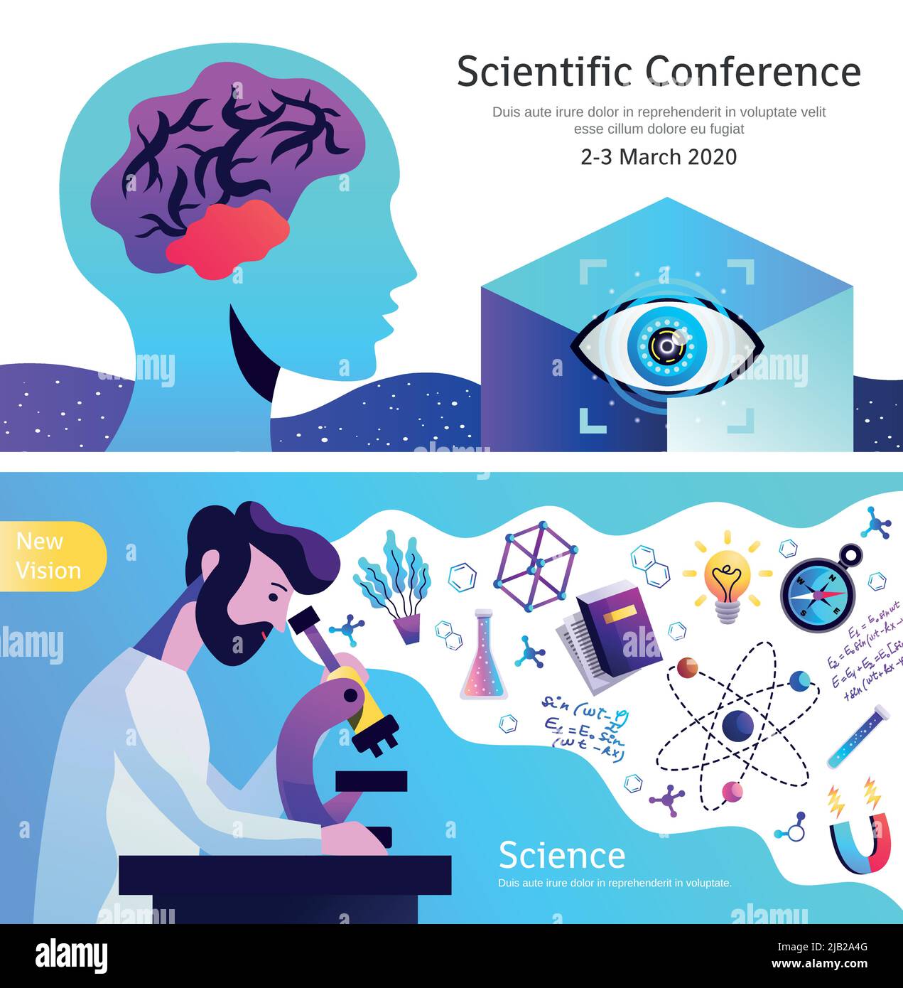 Science conference announcement 2 horizontal abstract colorful banners ...