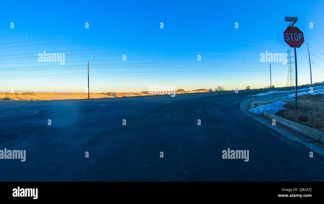 Driving on typical paved roads in a suburban upscale residential ...