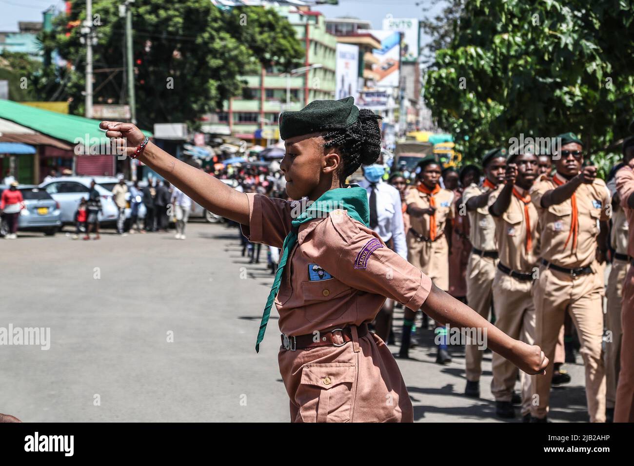 Kenyan scouts are seen in their uniforms at a parade during the ...