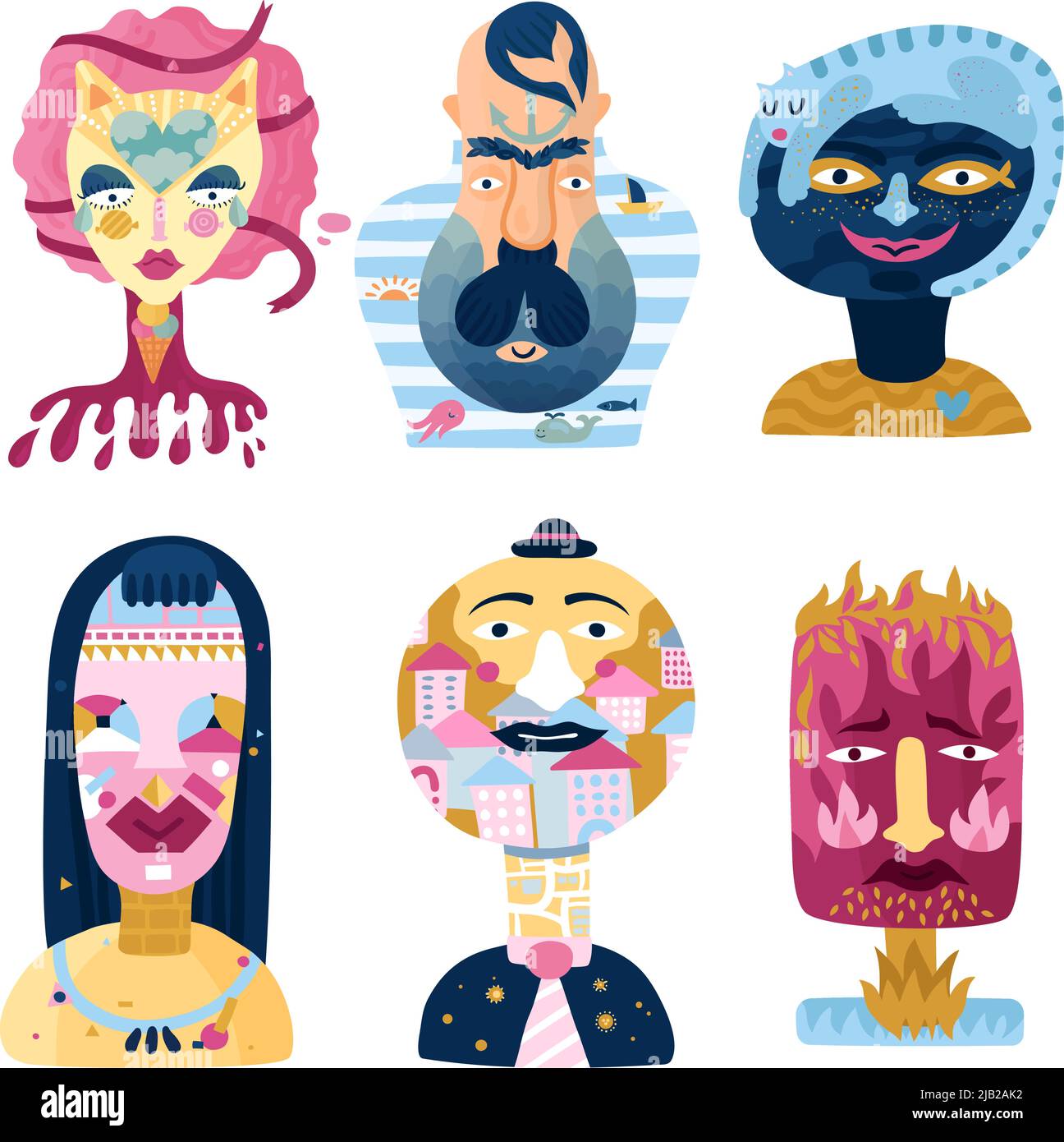 Human inner world set of psychological imaginary portraits including ...