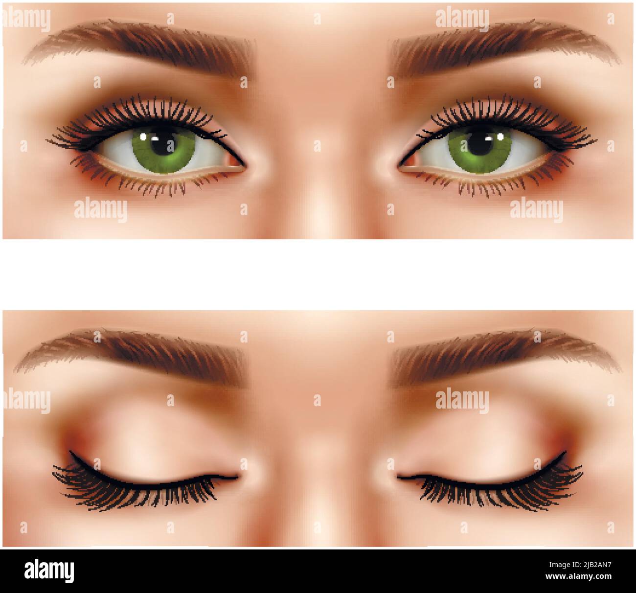 Set of realistic part of female human face with open and closed eyes ...