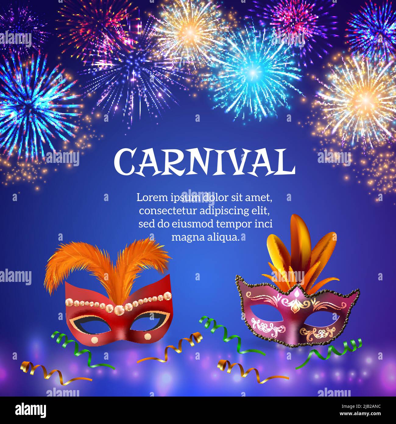 Fireworks composition background with realistic images of carnival ...