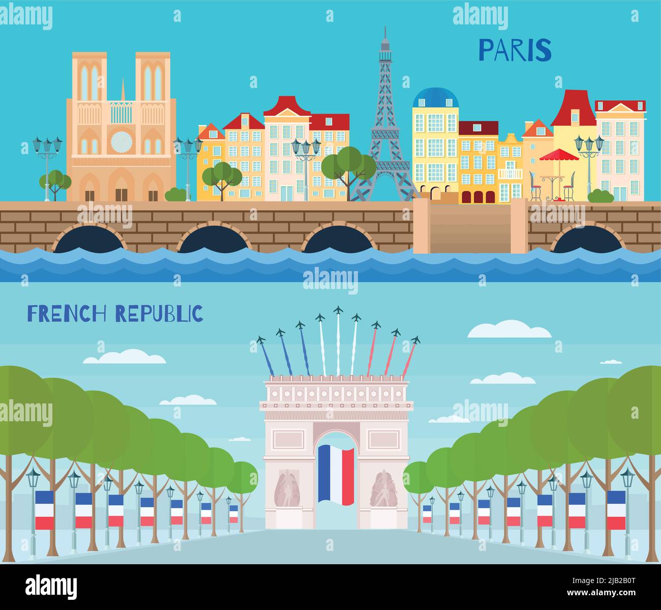 France horizontal banners set with French Republic symbols flat ...