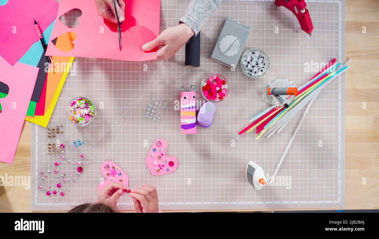 Flat lay. Kids papercraft. Making paper bugs out of the empty toilet ...