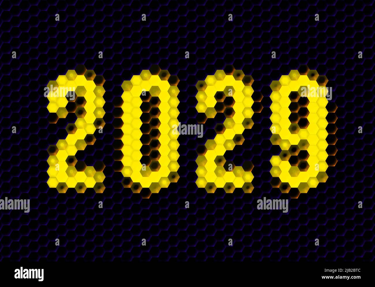 Sign of the 2029 year with hex pixel grid. New Years number or digits ...
