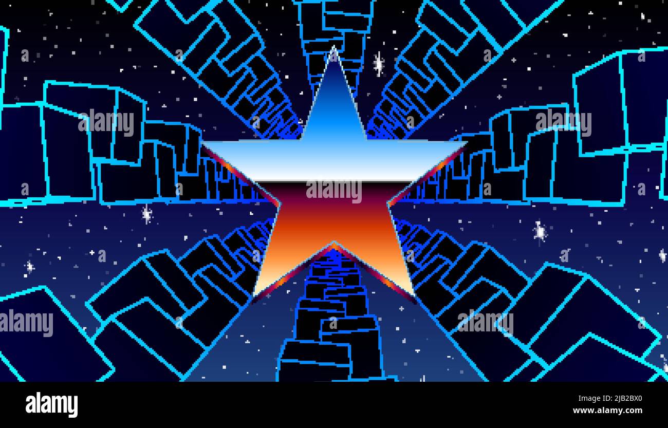 Synthwave frame with chrome star and 80s styled synthwave arcade game ...