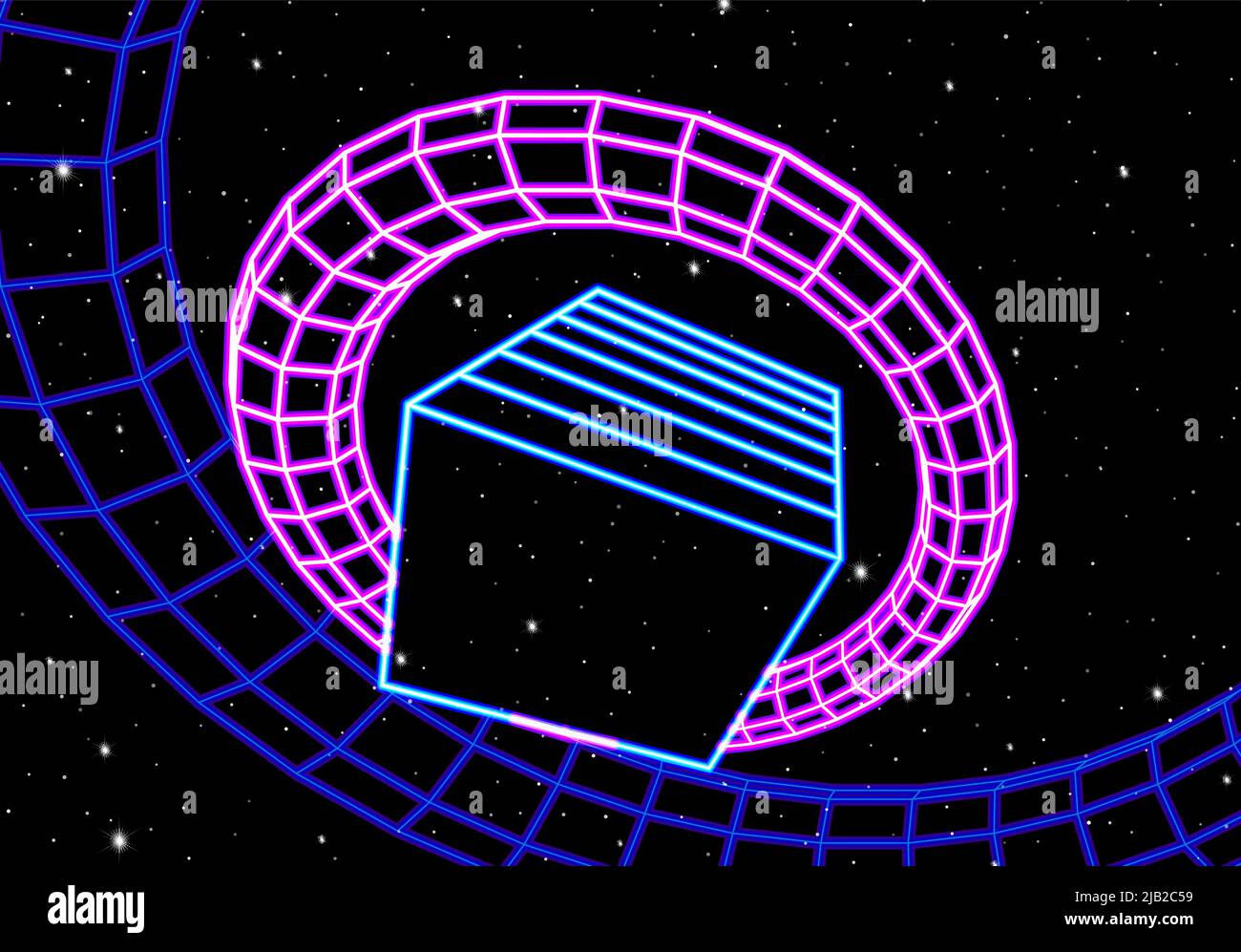 Abstract neon shapes in retro space. 80s or synthwave styled neon ...