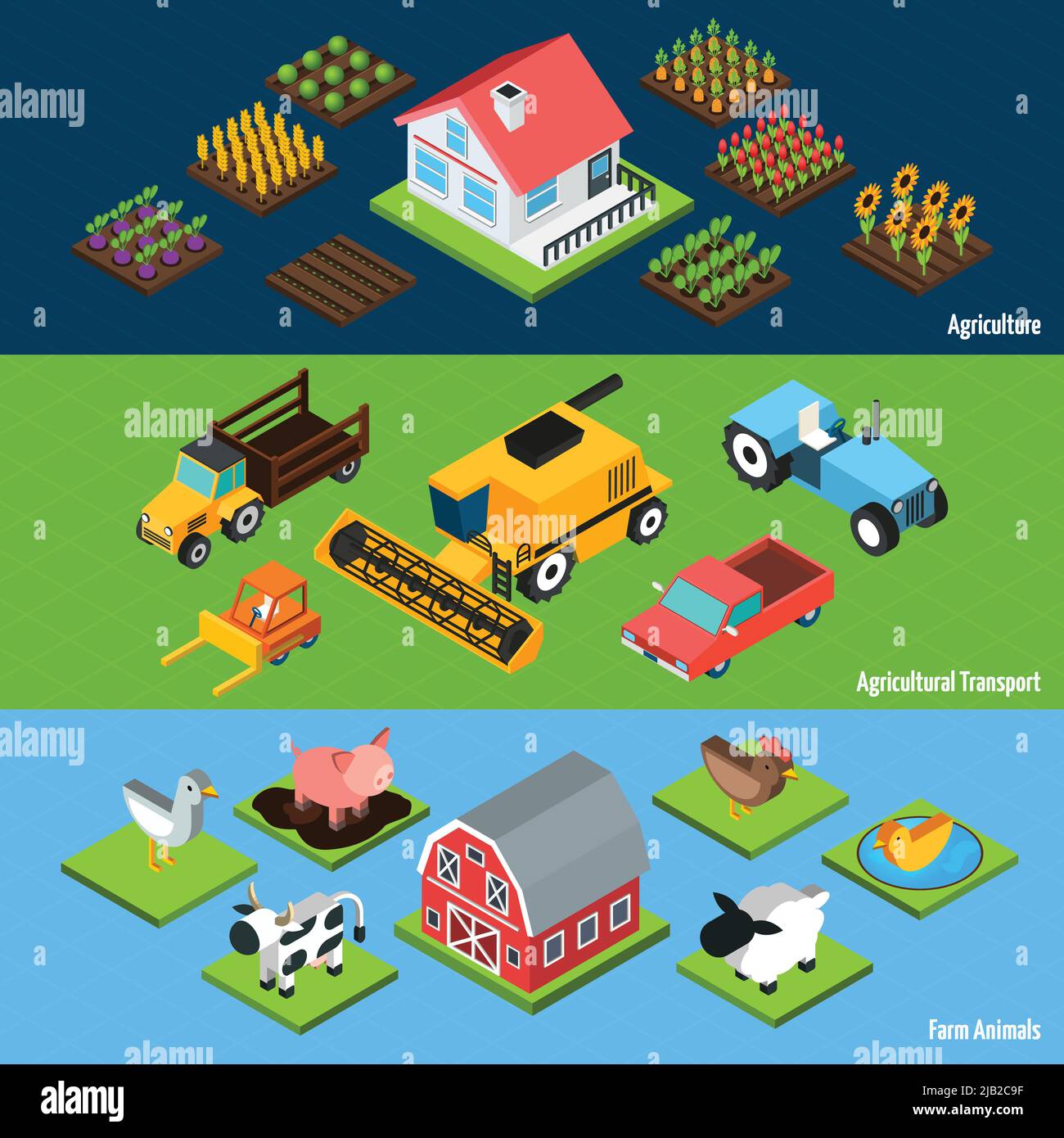 Farm livestock animals and agricultural transport machinery and ...