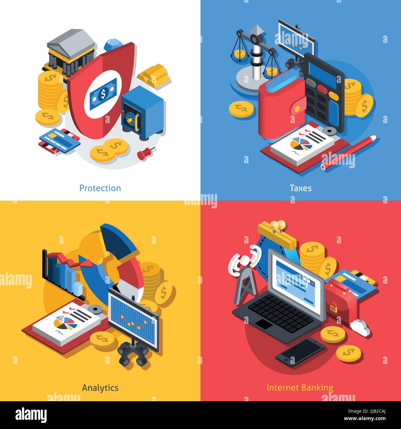 Financial design concept set with money protection analytics and ...