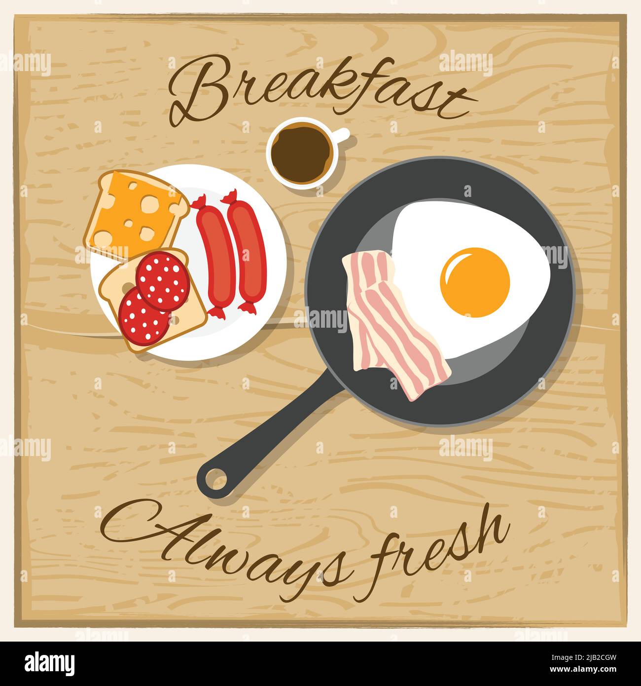 Breakfast coffee scrambled eggs bacon and sandwich with always fresh ...