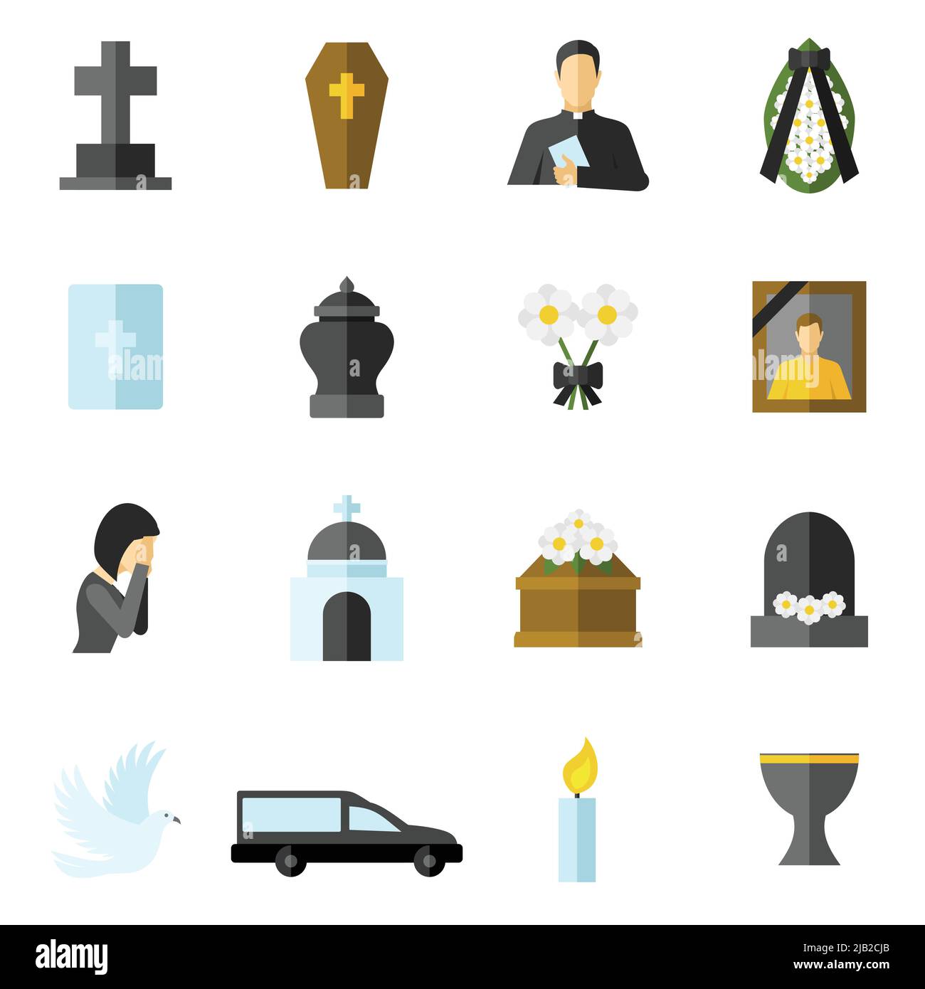Funeral ceremony and death flat icons set isolated vector illustration ...