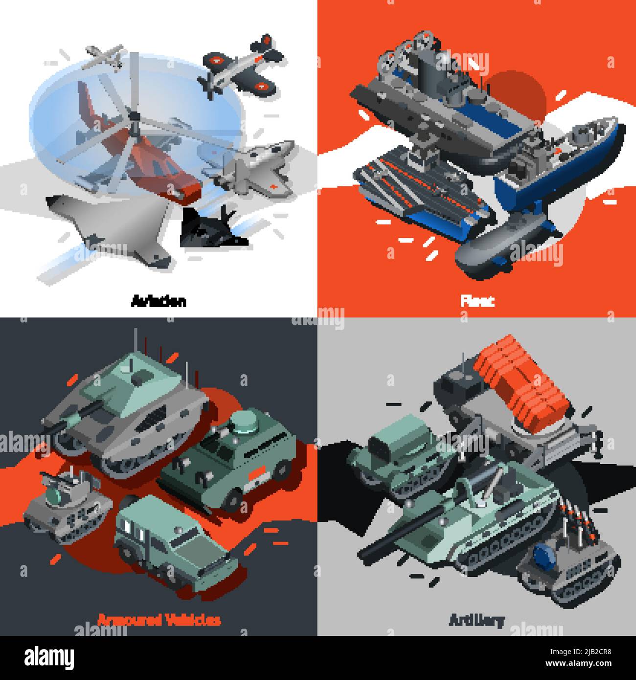 Military equipment design concept set with aviation fleet artillery ...