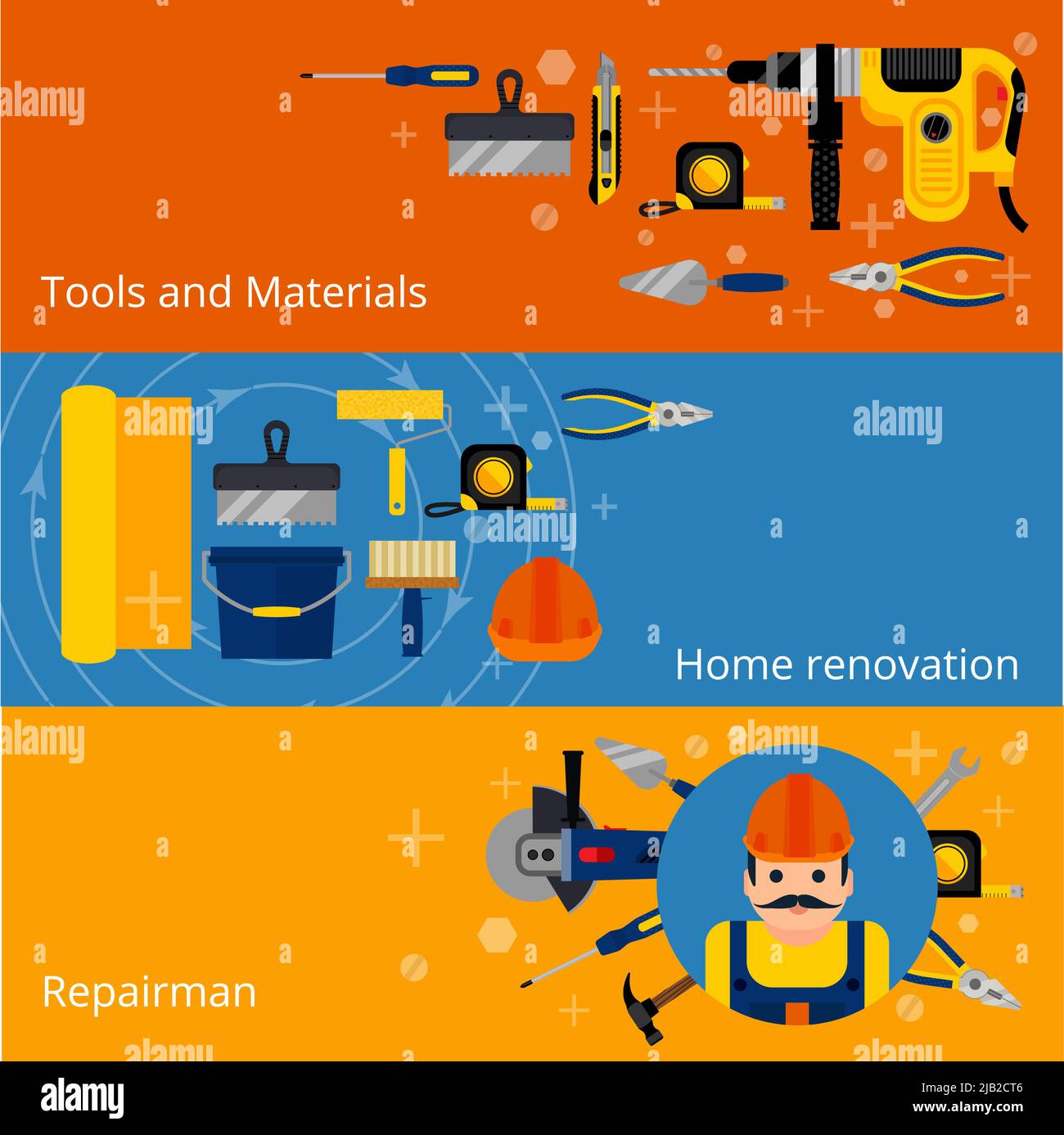 Home repairs and renovation horizontal concept banners with flat style ...