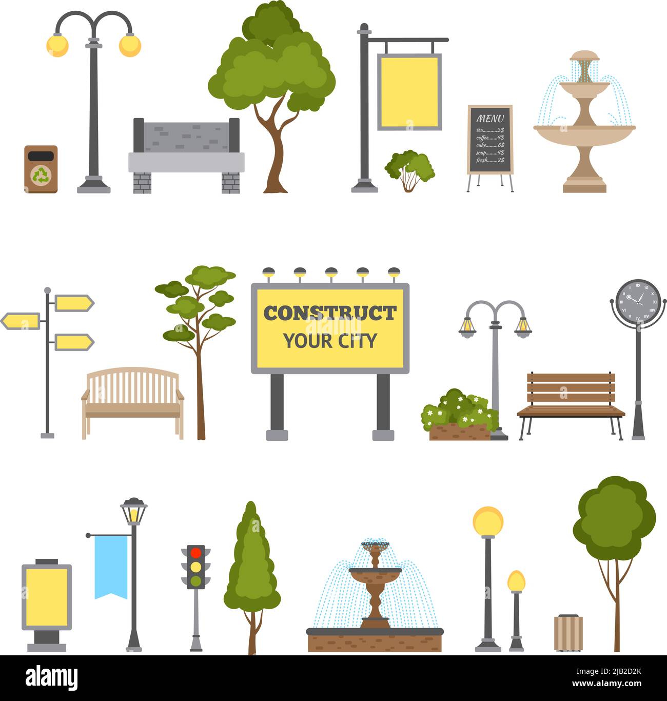 Outdoor and city landscape design object set isolated vector ...