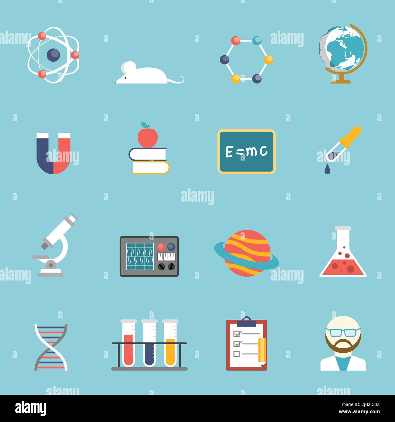 Science research and study symbols devices and accessories flat color ...