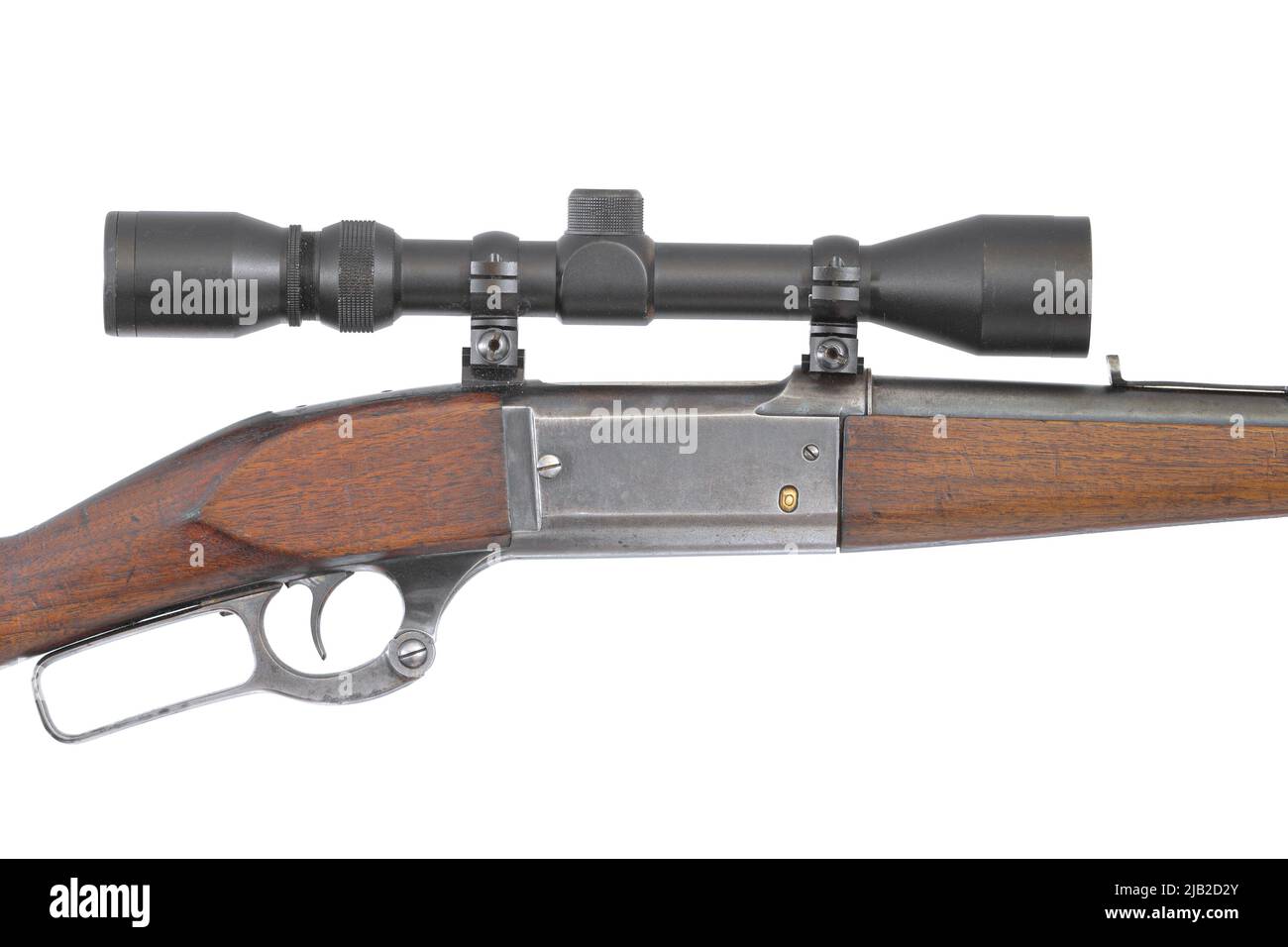 Lever-action hunting rifle and scope isolated on white Stock Photo - Alamy