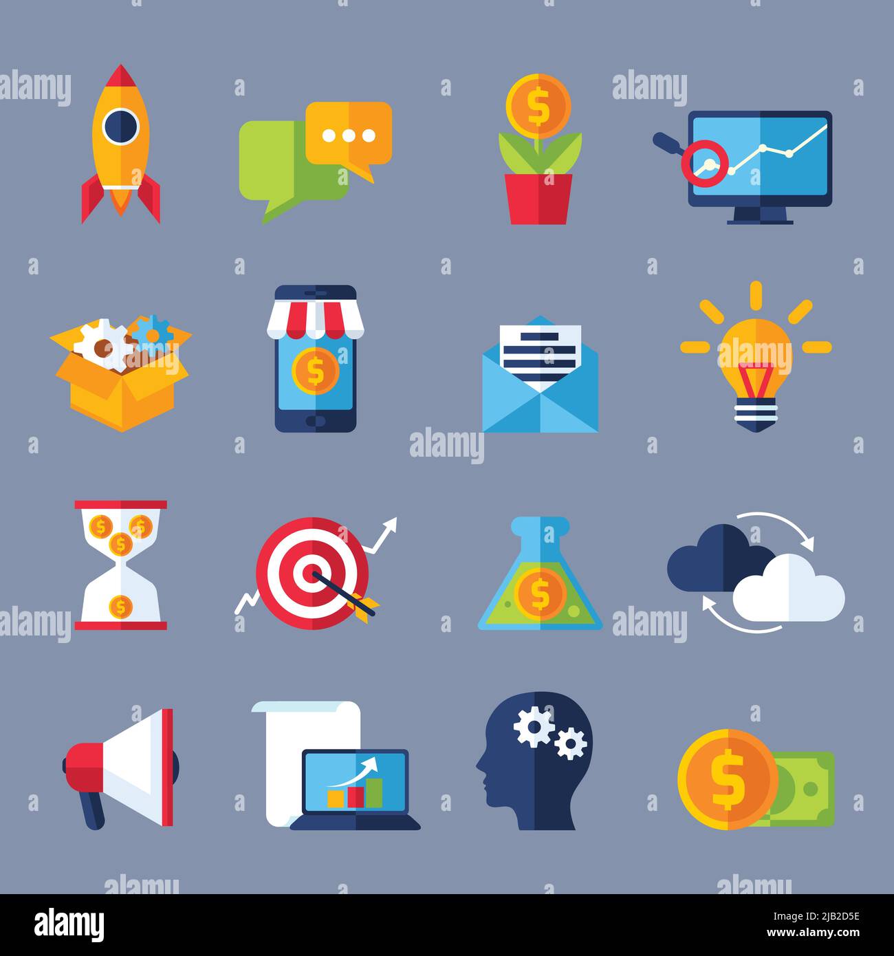 Digital marketing online commerce and promotion icons flat set isolated ...