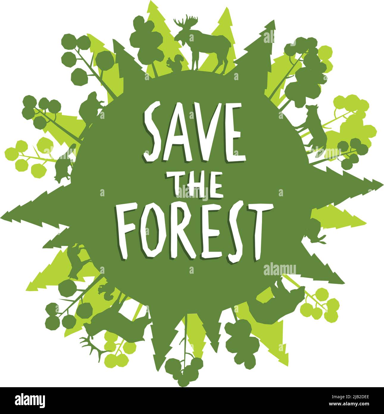 Save the forest concept with green animals silhouettes around the globe ...