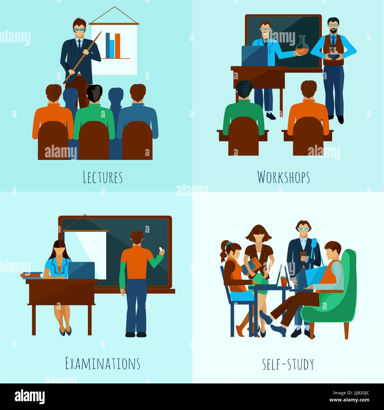University people design concept set with lectures flat icons isolated ...