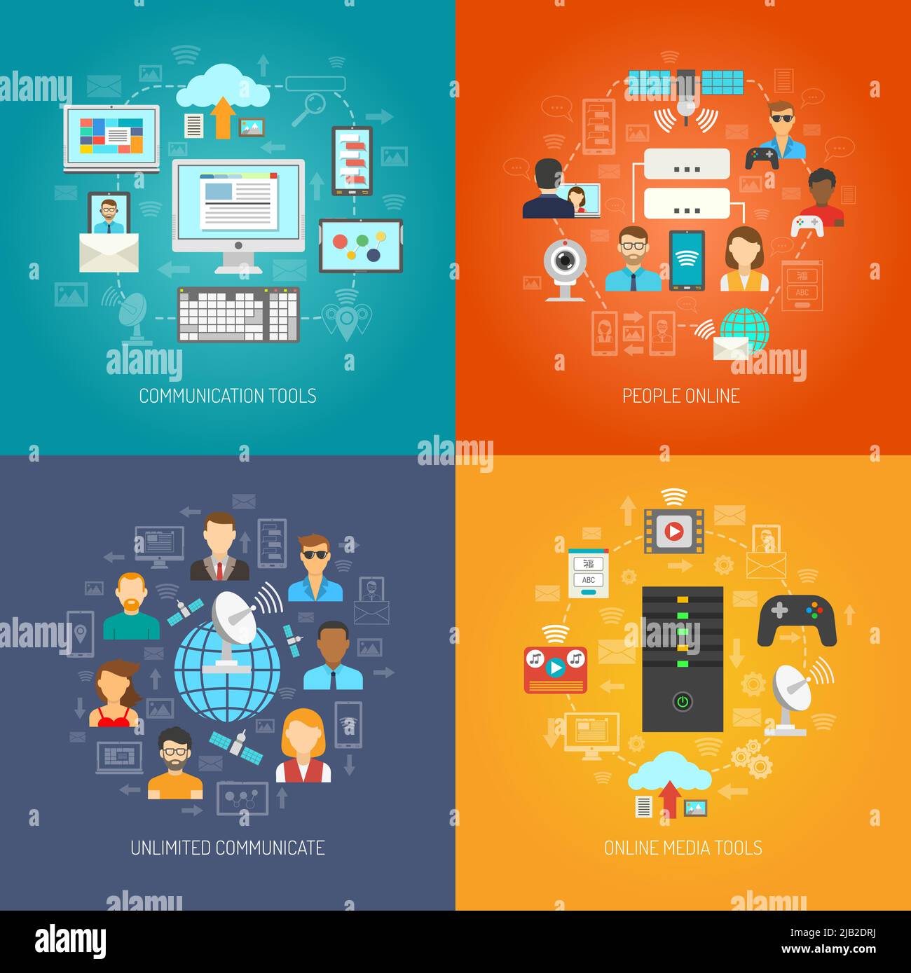It design concept set with online media tools flat icons isolated ...