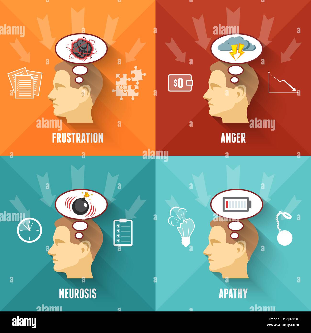 Common work related stress disorders and apathy 4 flat icons square ...