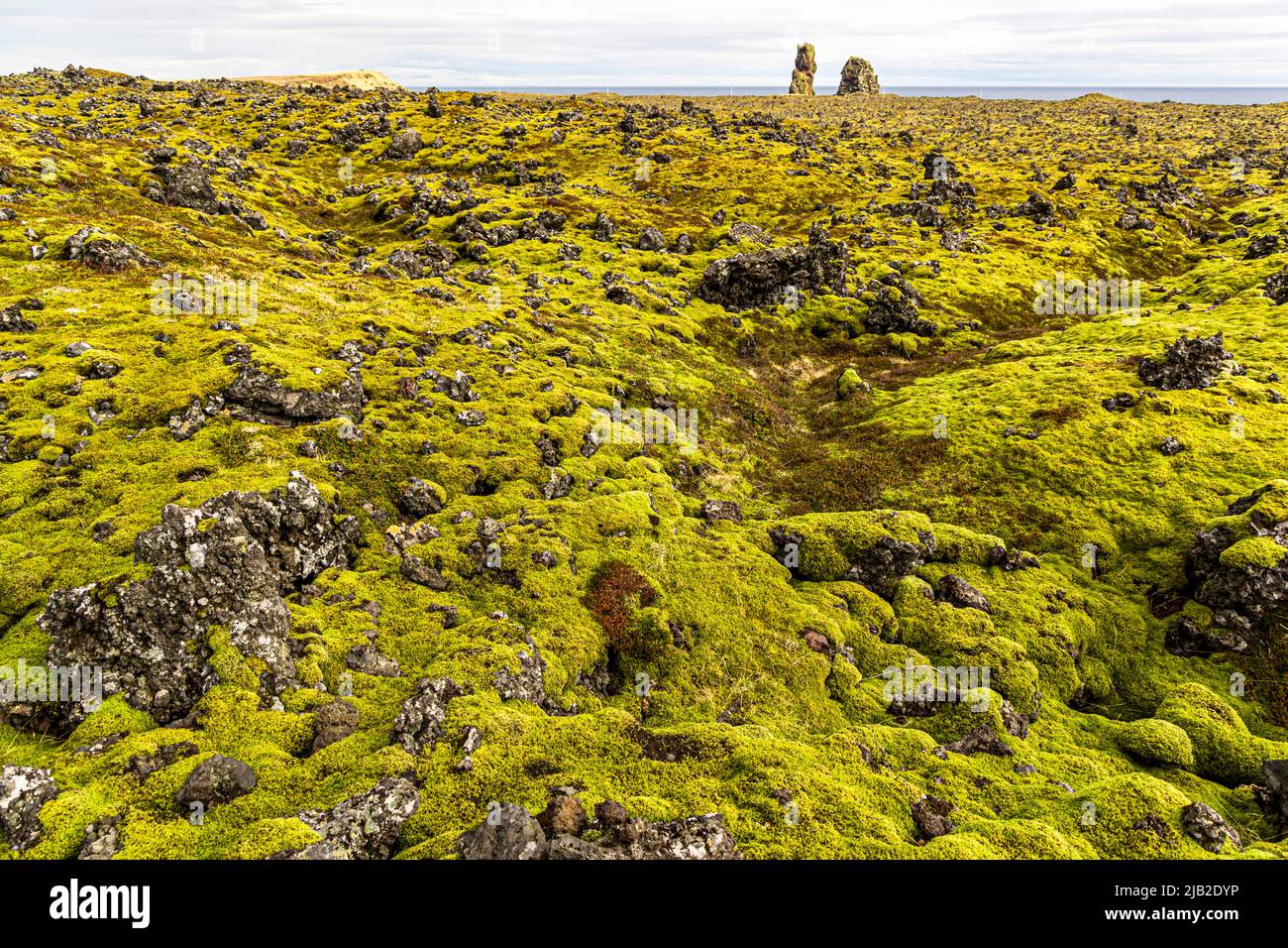 Lóndrangar, a pair of natural towers overlooking the ocean, comprised ...