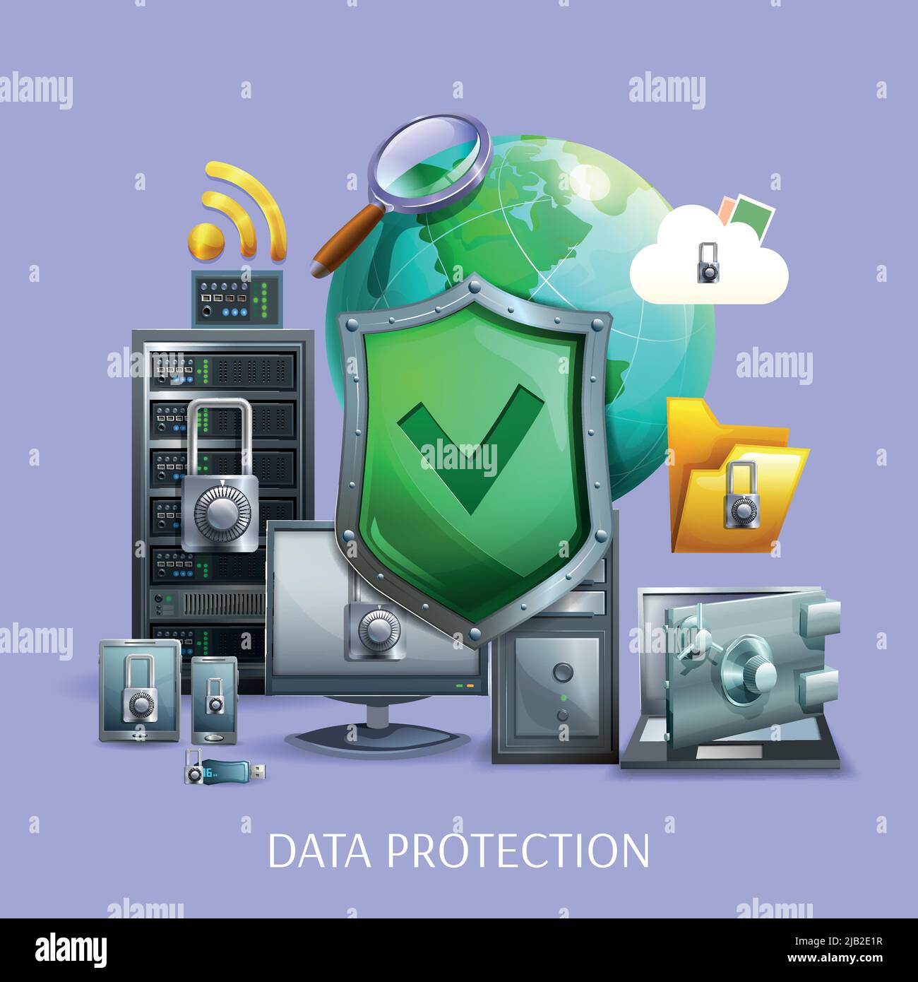 Data protection and storage concept with laptop computer and smartphone ...
