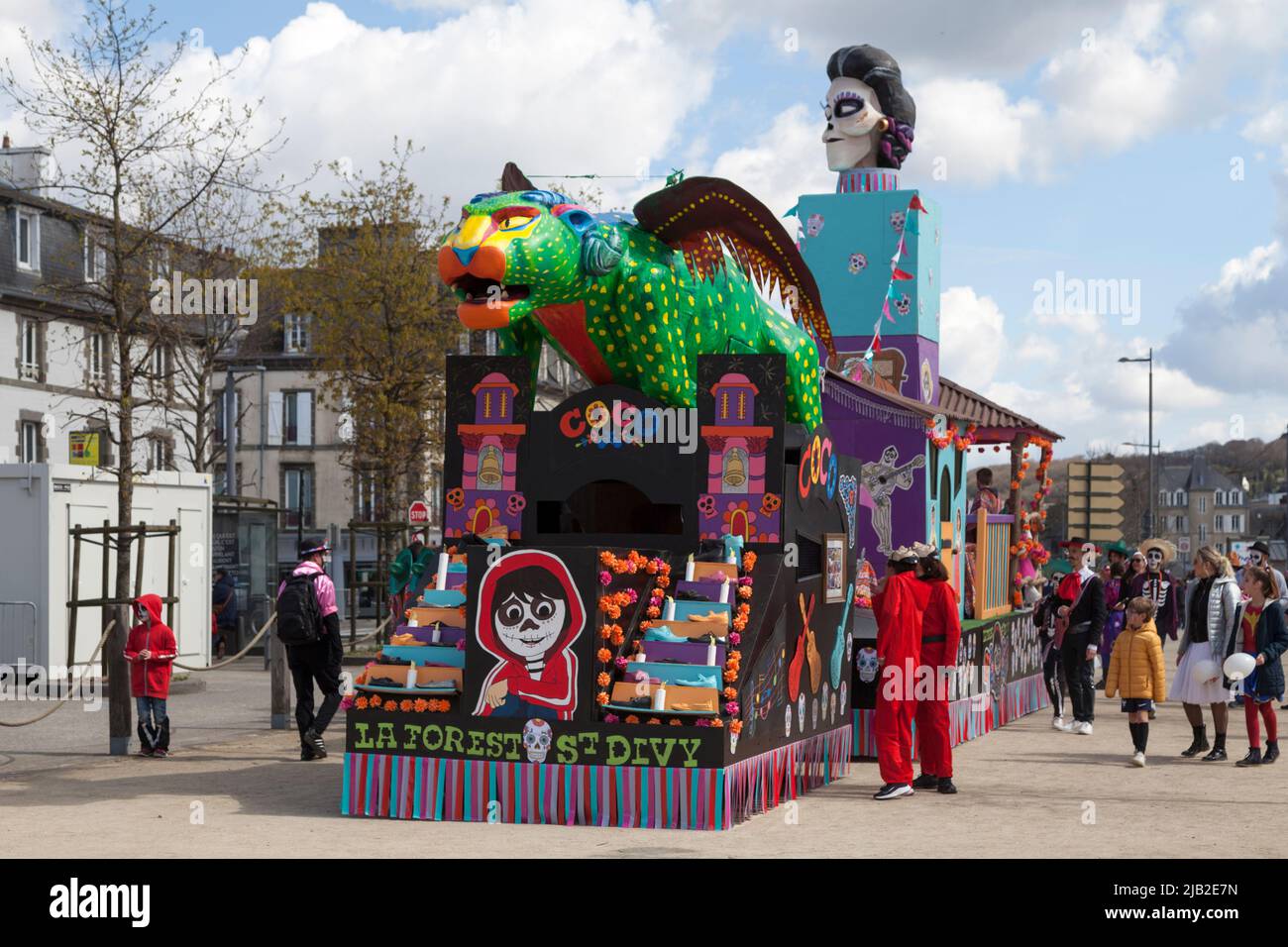 Landerneau, France - April 03 2022: Coco themed float of the Carnaval ...