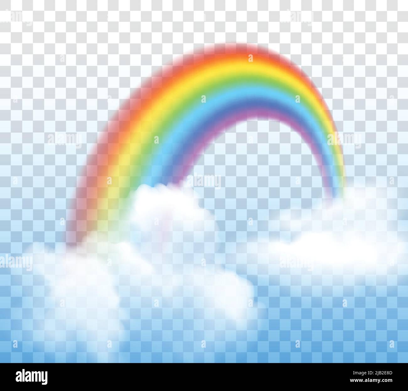 Bright arched rainbow with clouds realistic vector illustration on ...