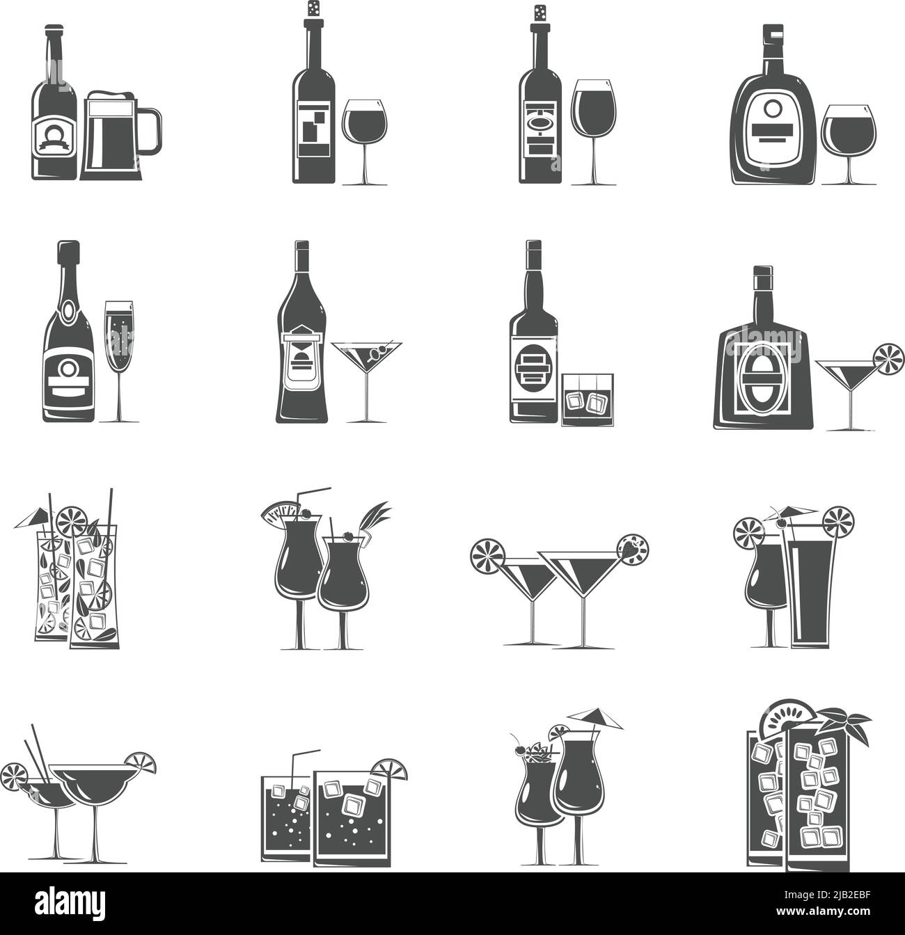 Cocktail drinks and refreshments icons black set isolated vector ...