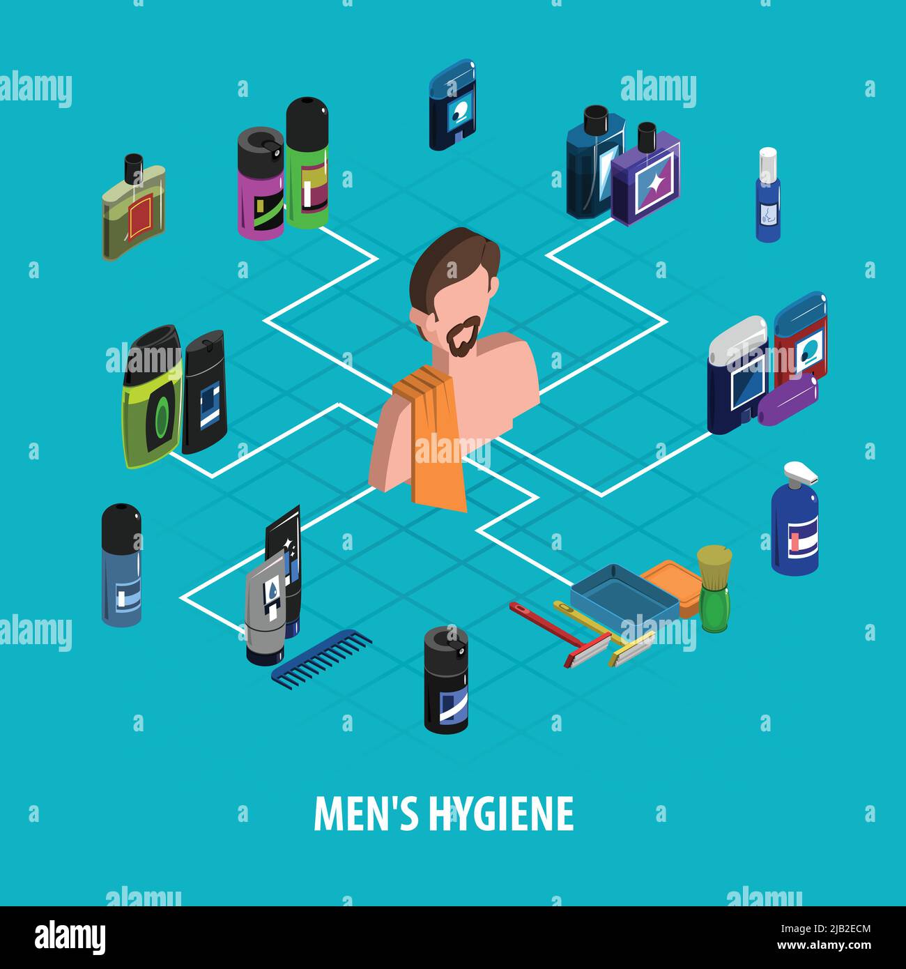 Man personal hygiene and body care character with deodorant razor and ...