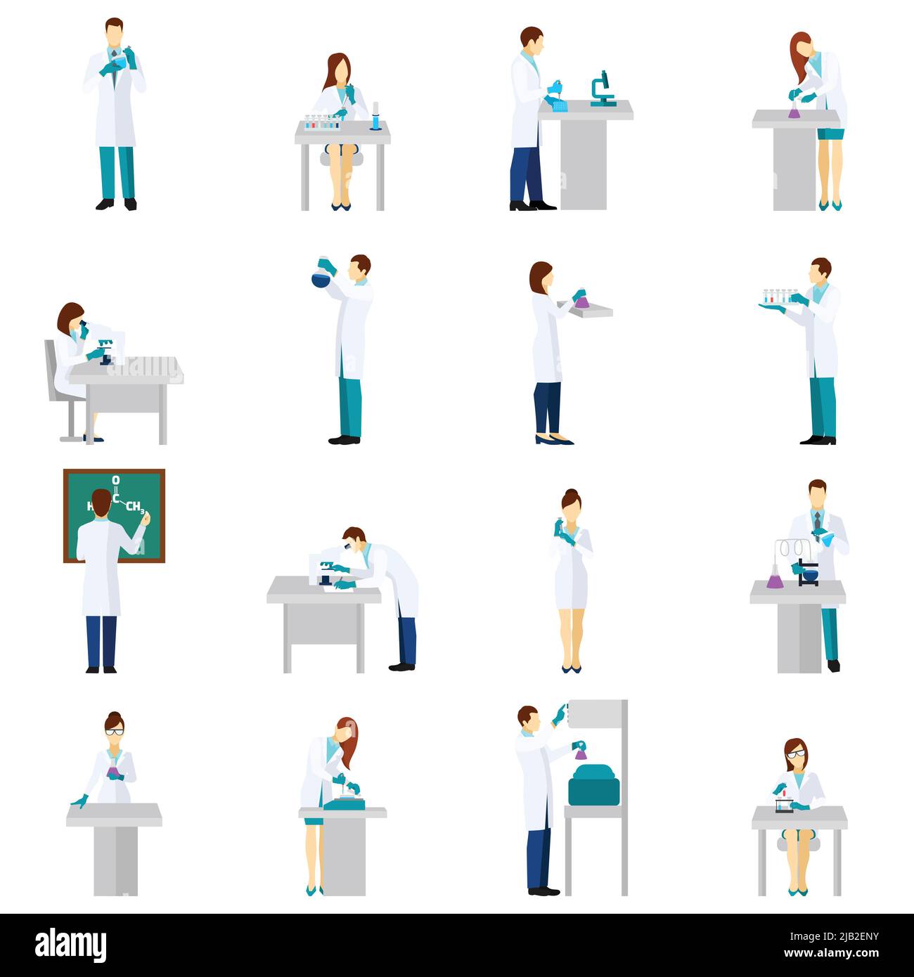 Scientist person flat icons set with men and women in laboratory ...